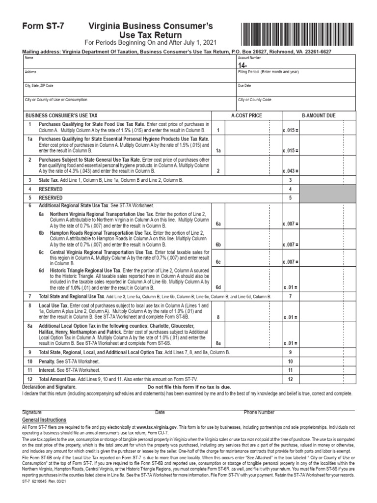 ST 7 Package July 2021 June 2022 Any | PDF | Use Tax | Taxes