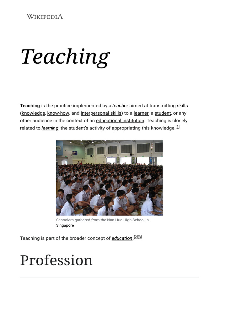 Teaching - Wikipedia | PDF | Teaching | Teachers