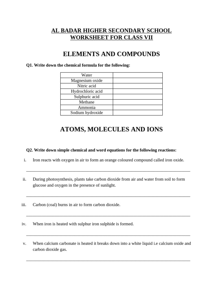 Science Class VII Worksheet | PDF