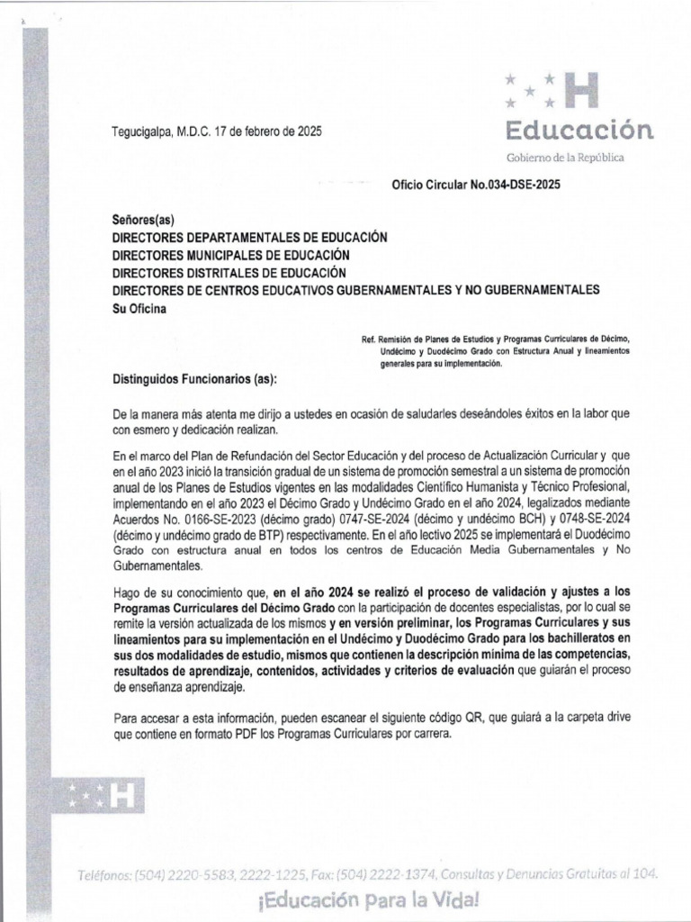 Oficio Circular No. 034-DSE-2025 | PDF