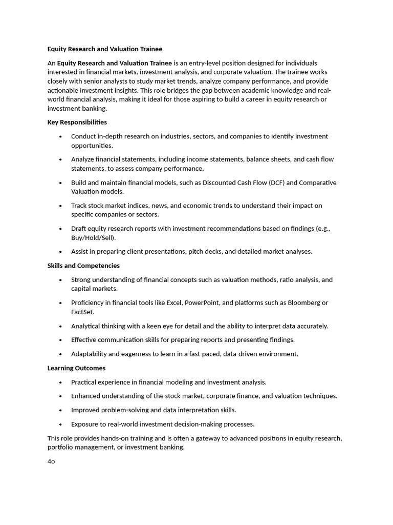 Equity Research Trainee Position | PDF
