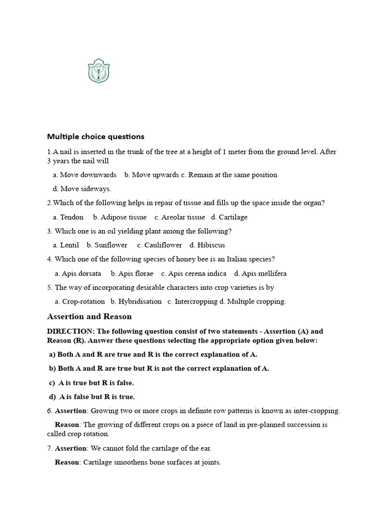Biology MCQs for Class IX Students | PDF | Tissue (Biology) | Honey Bee