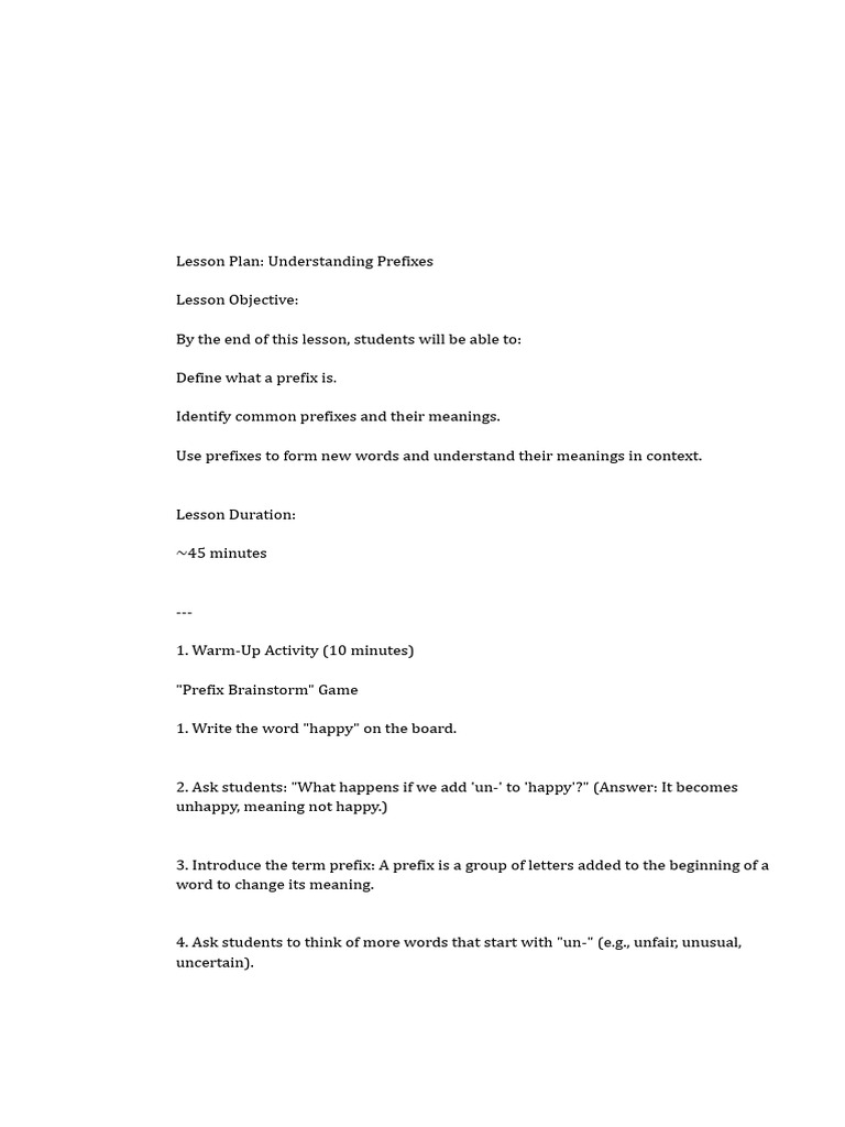 Lesson Plan - Understanding Prefixes | PDF
