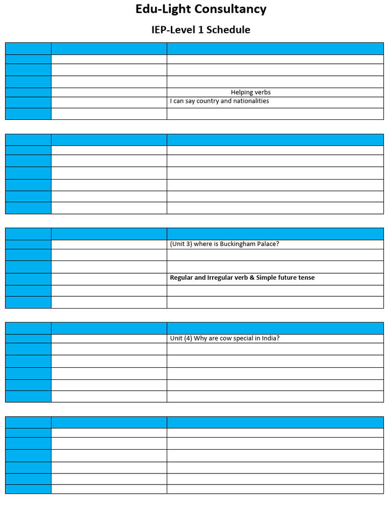 NEW Level 1 Schedule | PDF | Grammatical Tense | Grammar