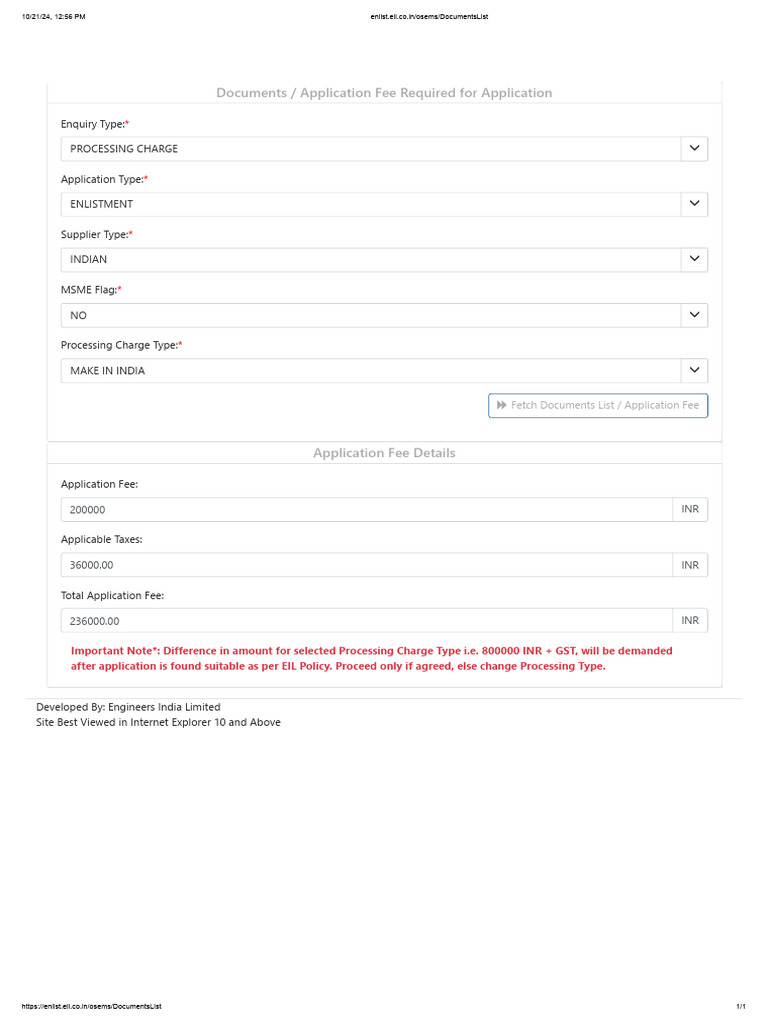Processing Fee Details - For Make in India | PDF