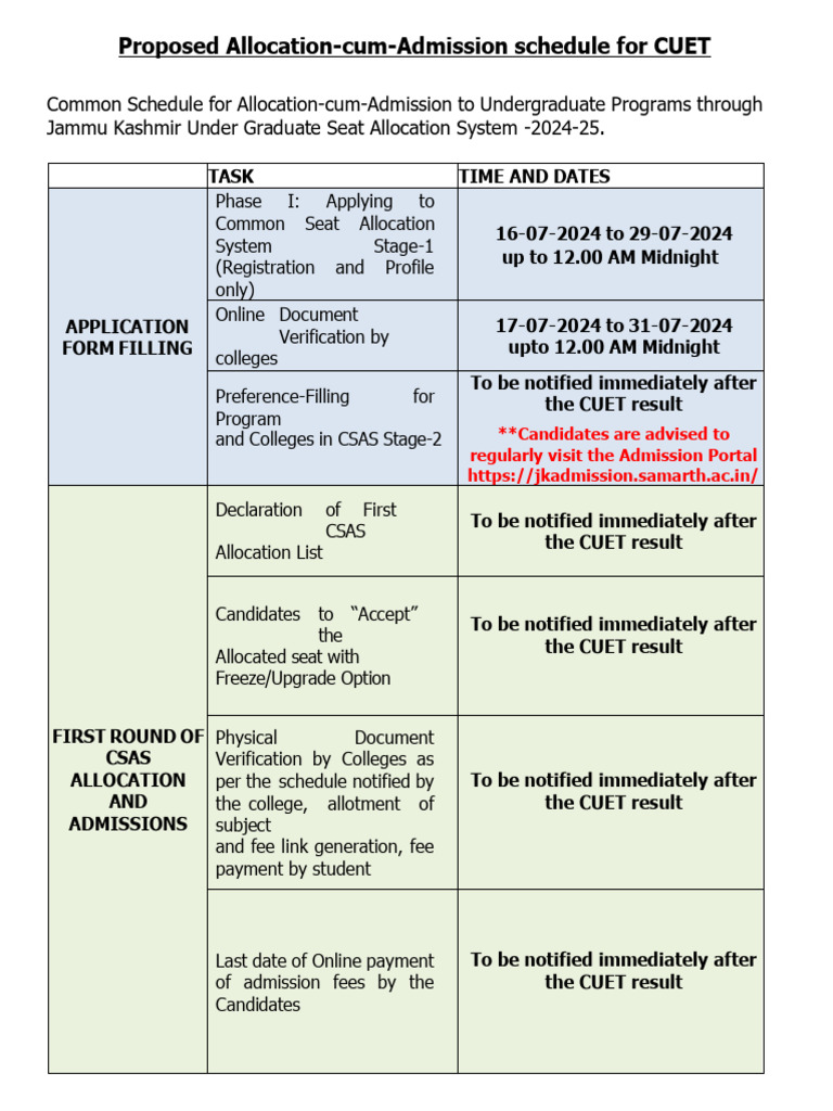 CUET 2024-25 Admission Schedule | PDF | Higher Education | Educational ...