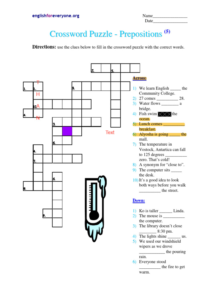Crossword Puzzle - Prepositions (1) | PDF | Puzzles | Word Puzzles