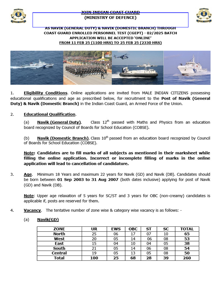 Coast Guard Navik GD Syllabus 2025 | PDF | Identity Document