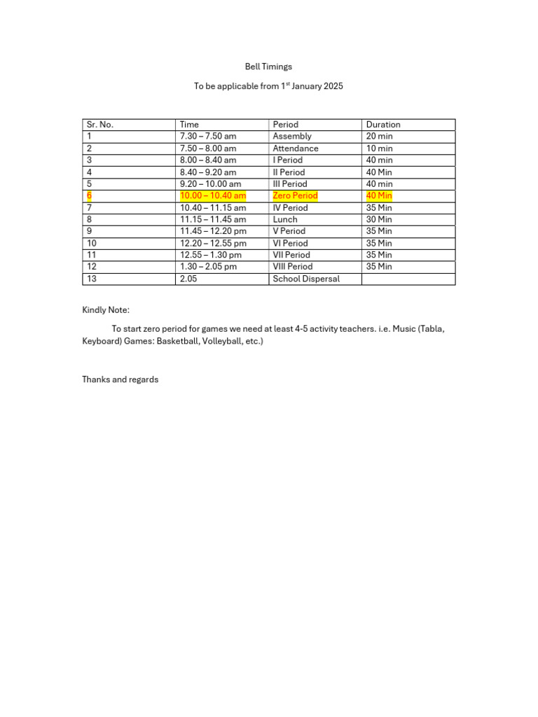 New Bell Timings | PDF
