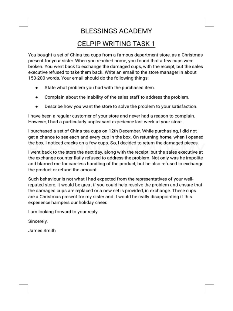 Celpip Writing Task 1 Store Manager | PDF