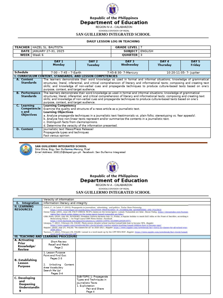 DLL-ENGLISH-Q3-W5 | PDF | Learning | Knowledge