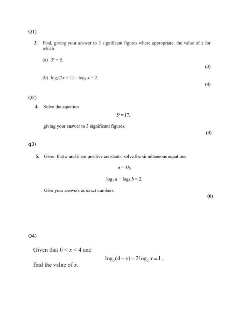 Chapter 3 Exponentials and Logarithms Worksheet | PDF