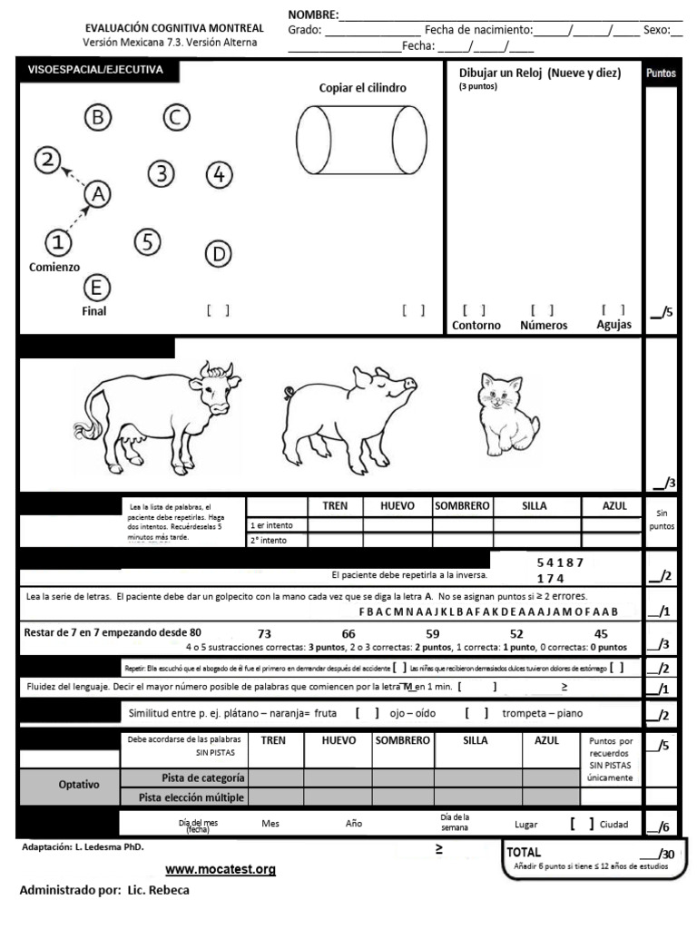 MoCA Adaptado | PDF | Ciencia cognitiva | Cognición