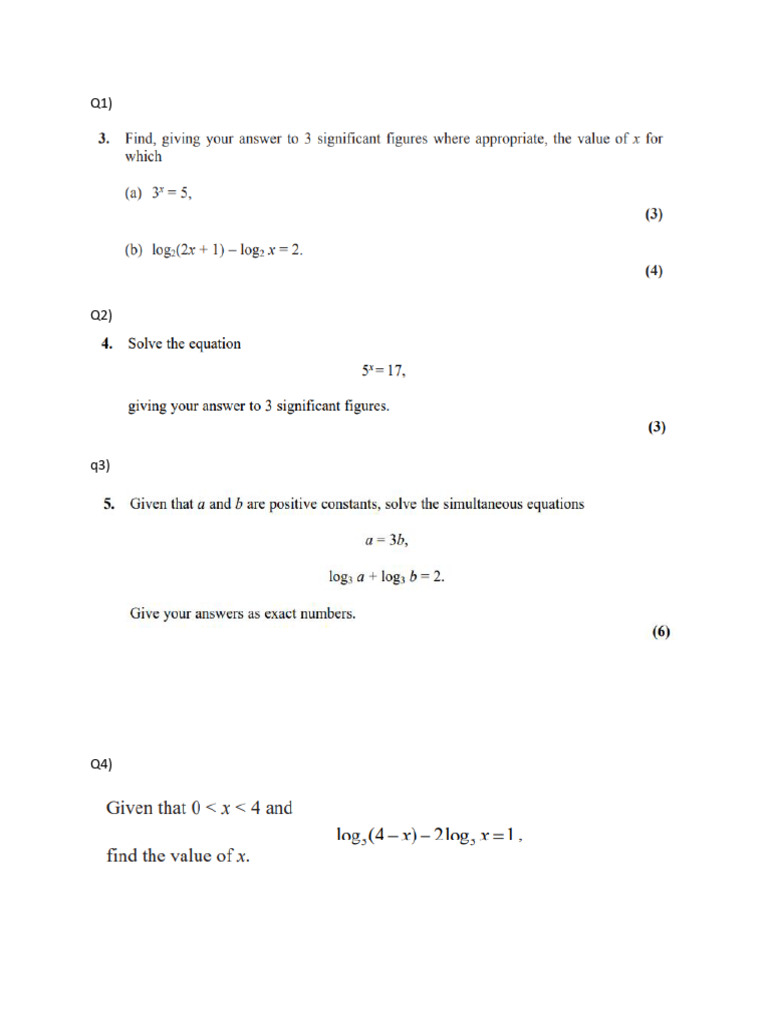 Chapter 3 Exponentials and Logarithms Worksheet | PDF