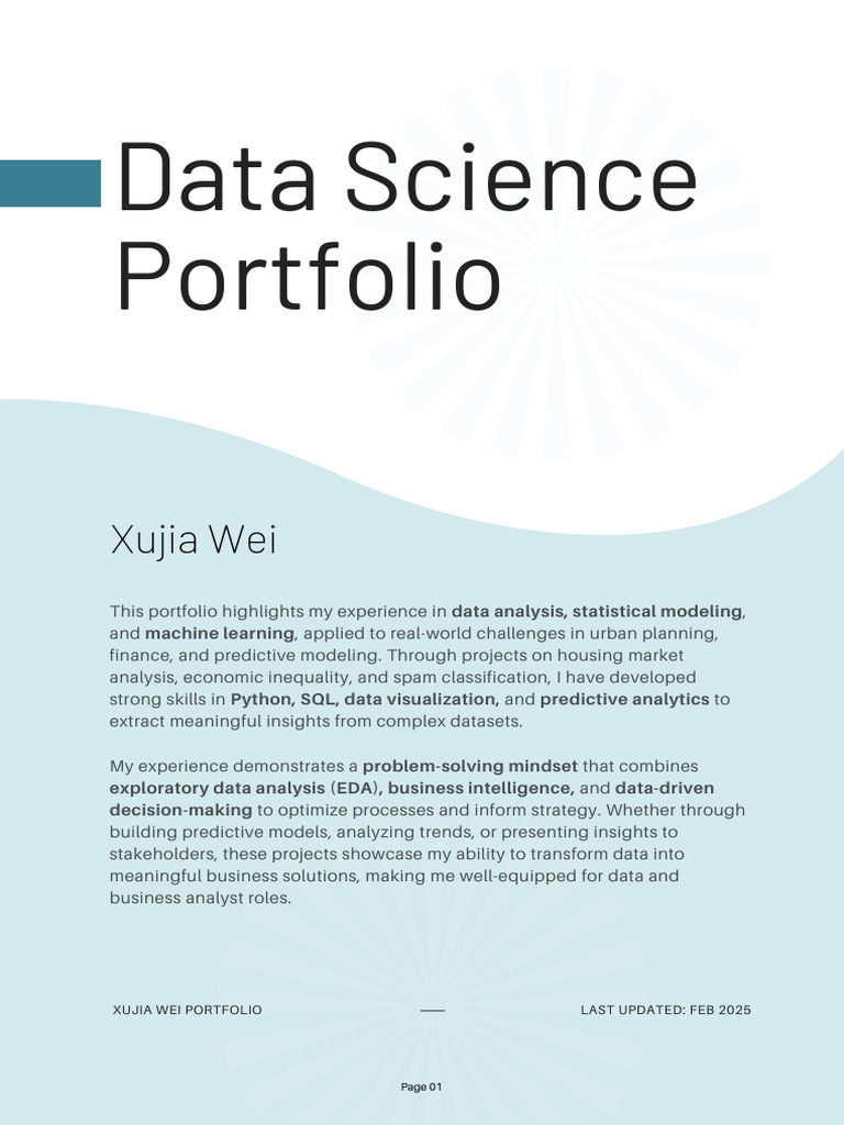 Data Science Portfolio by Xujia Wei | PDF | Data Analysis | Data Science