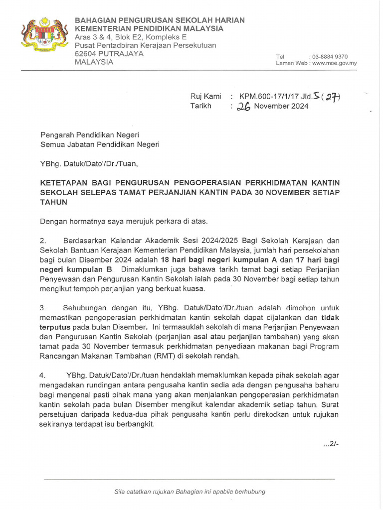 Surat Operasi Kantin 2024 | PDF