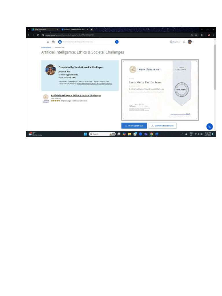 Proof of Coursera Completion With Percentage | PDF