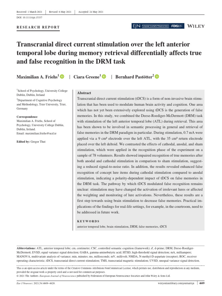 Eur J of Neuroscience - 2021 - Friehs - Transcranial Direct Current ...