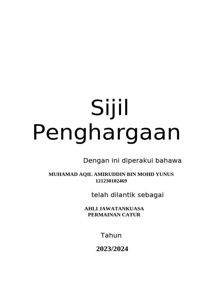 Sijil Catur Ajk T5 | PDF