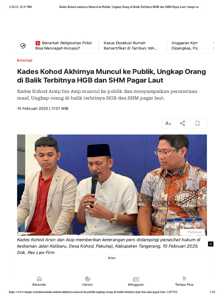Kades Kohod Akhirnya Muncul Ke Publik, Ungkap Orang Di Balik Terbitnya HGB Dan SHM Pagar Laut ...