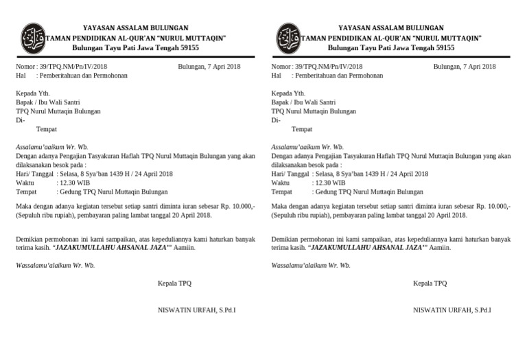 Undangan TPQ Jadi 2 | PDF