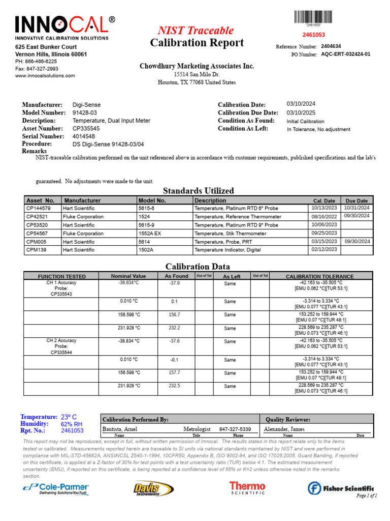 Temperature Meter - 10032024 | PDF | Calibration | Metrology