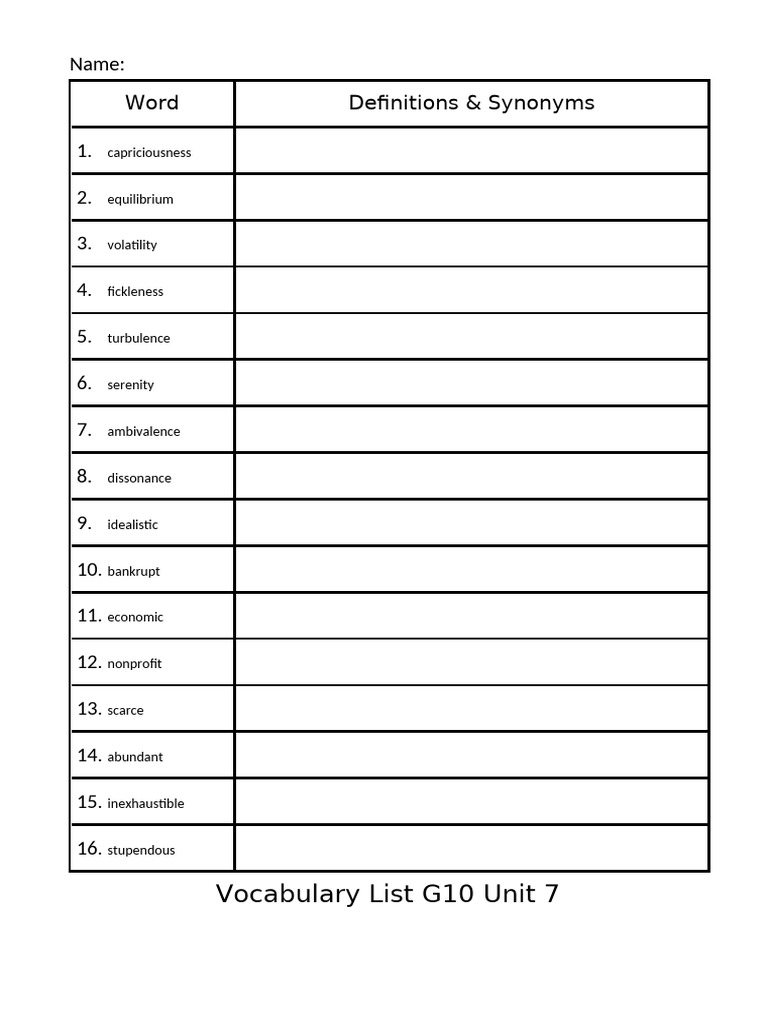 SAT - Vocabulary List G10 Unit 7 | PDF
