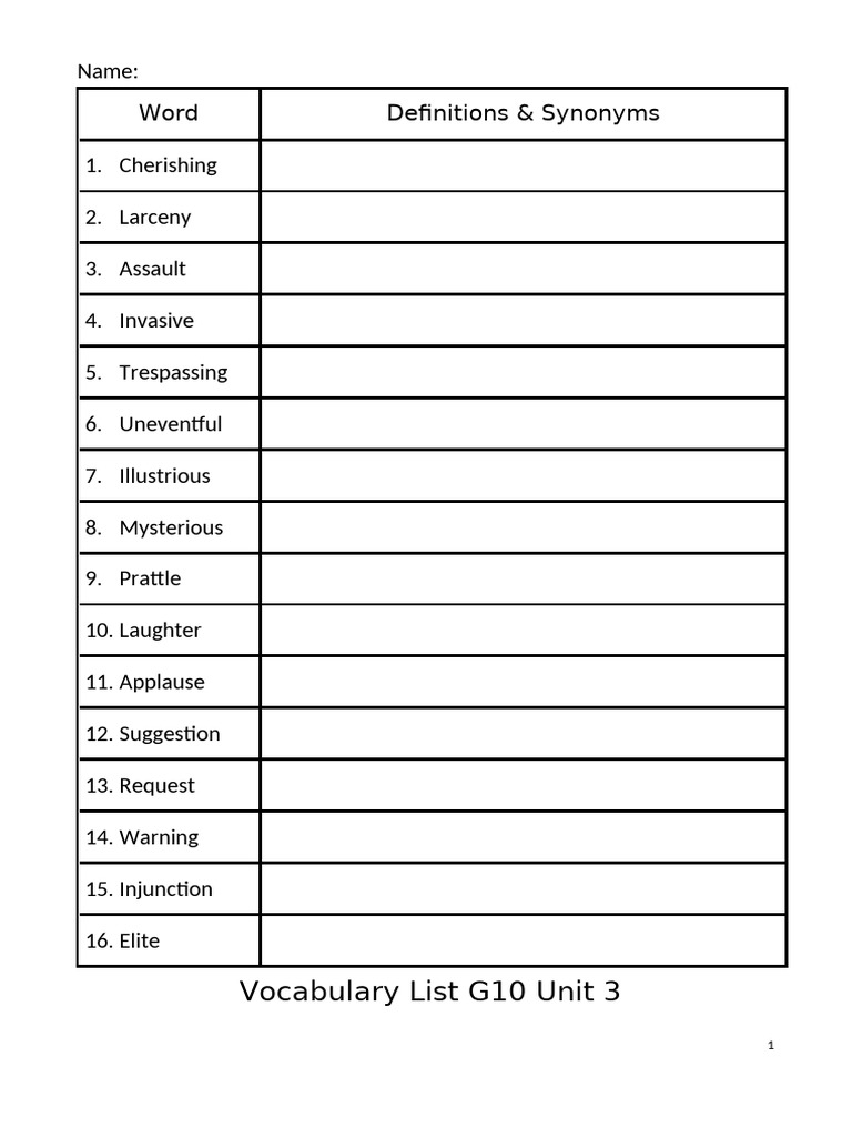 SAT - Vocabulary List G10 Unit 3 | PDF