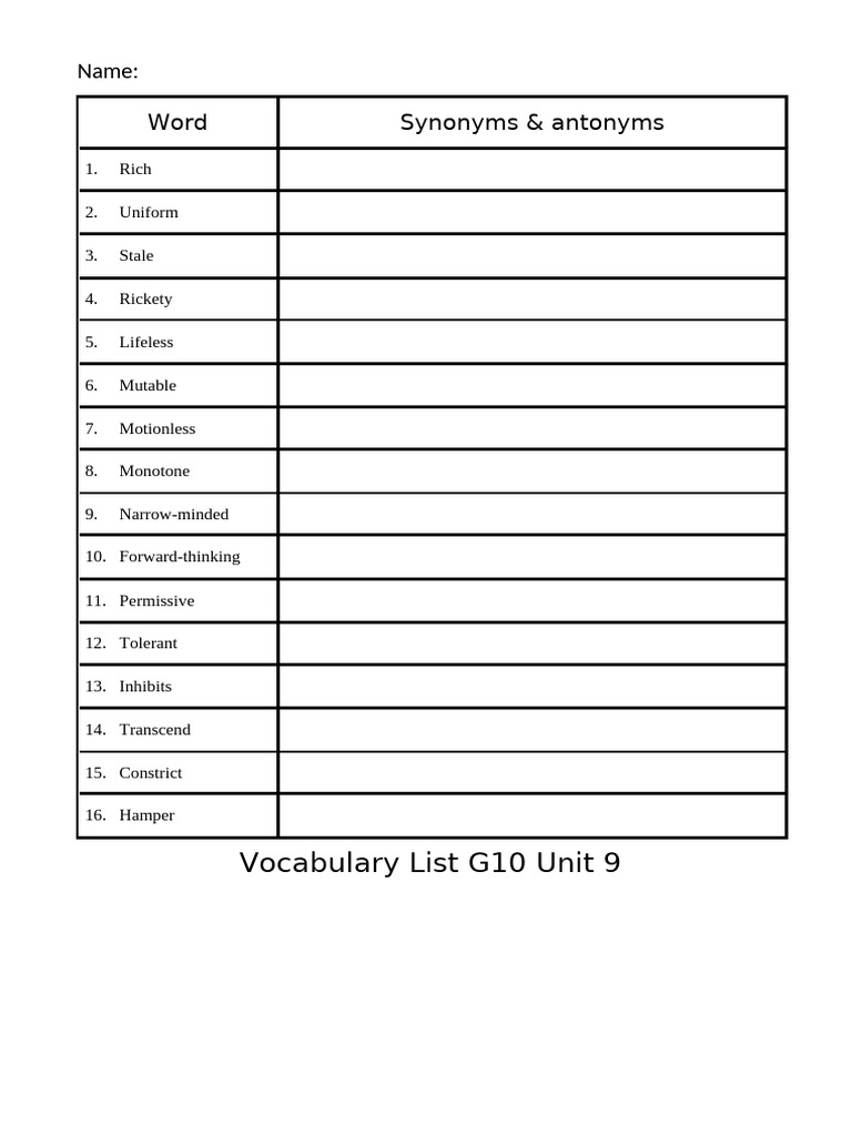 SAT - Vocabulary List G10 Unit 9 | PDF
