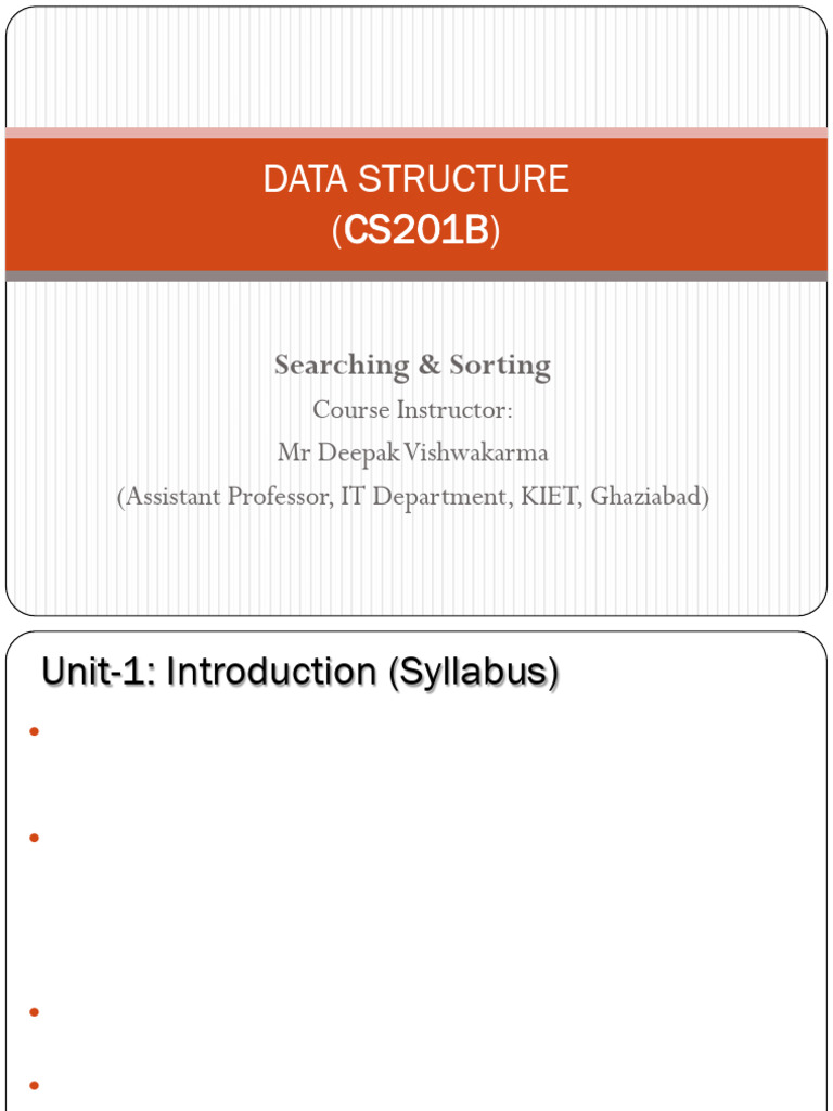 Unit 1 Searching Sorting Pdf Computing Algorithms And Data Structures