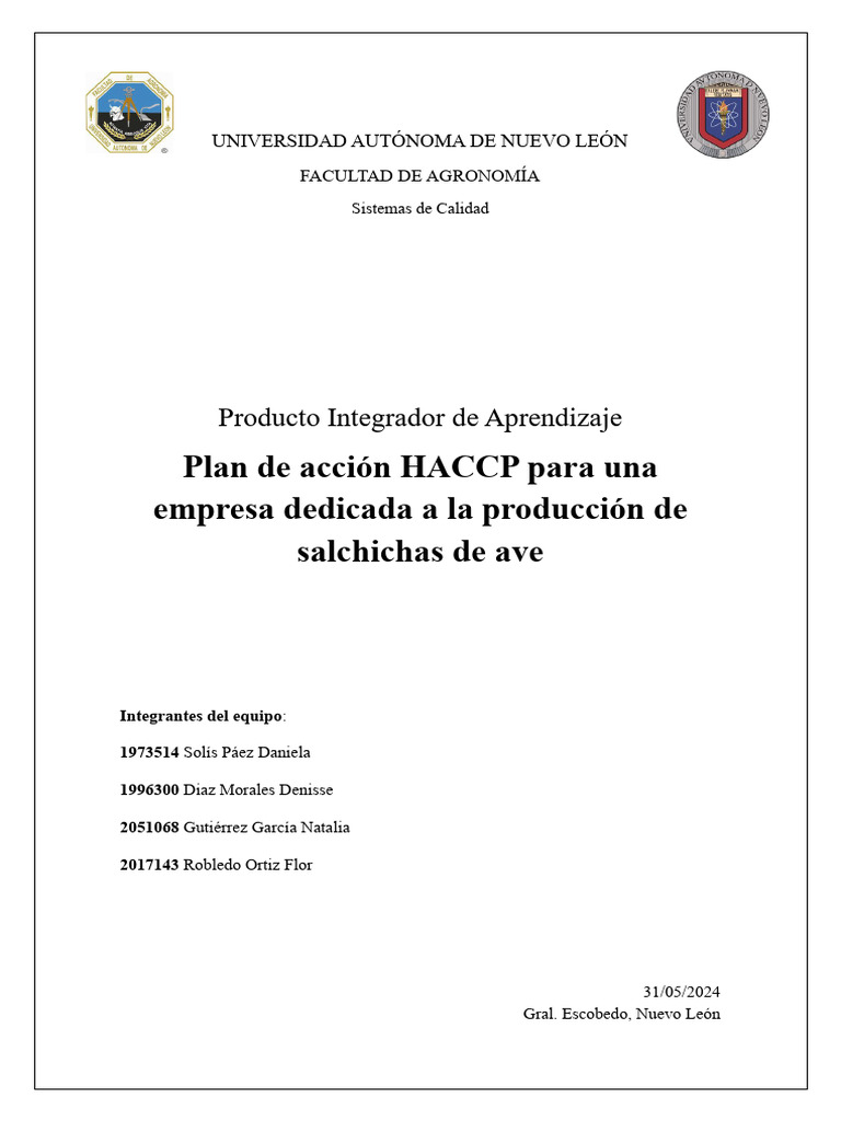 Pia Plan Haccp | PDF | Análisis de Riesgo y Puntos Críticos de Control ...