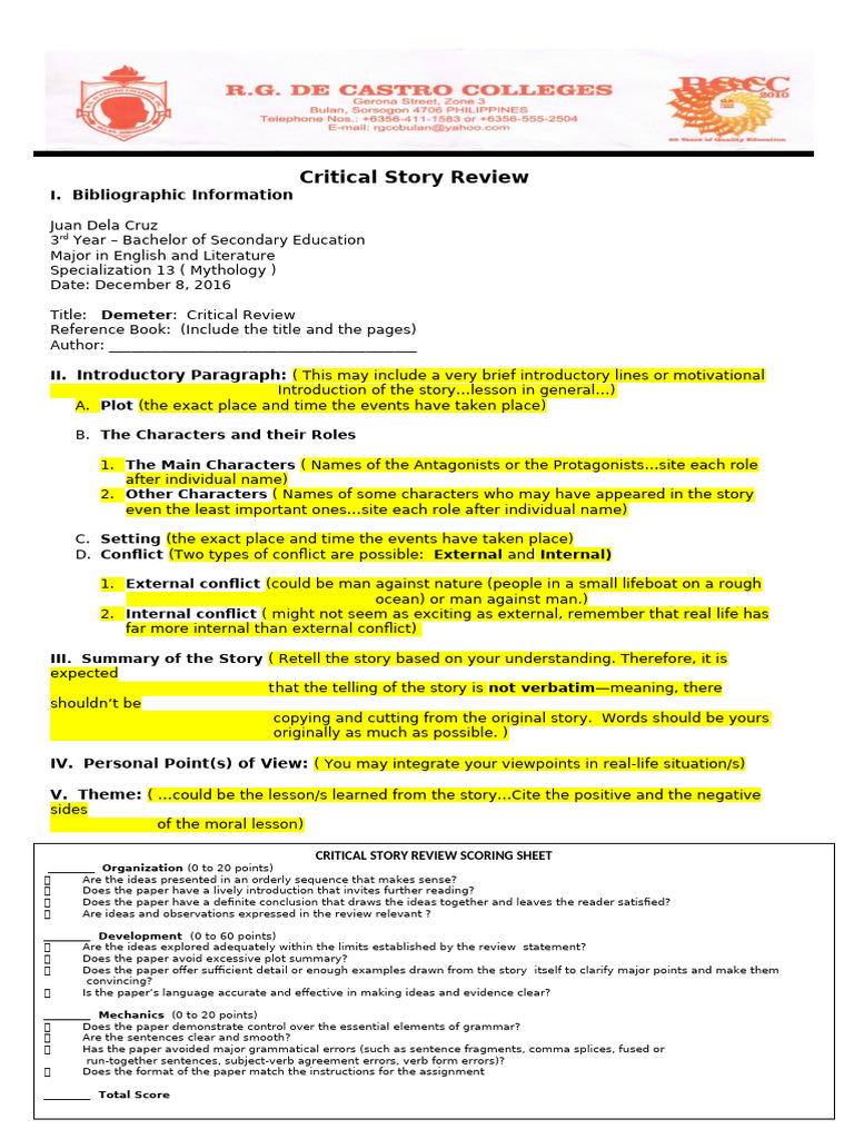 Demeter: Critical Story Review Guide | PDF | Human Communication ...