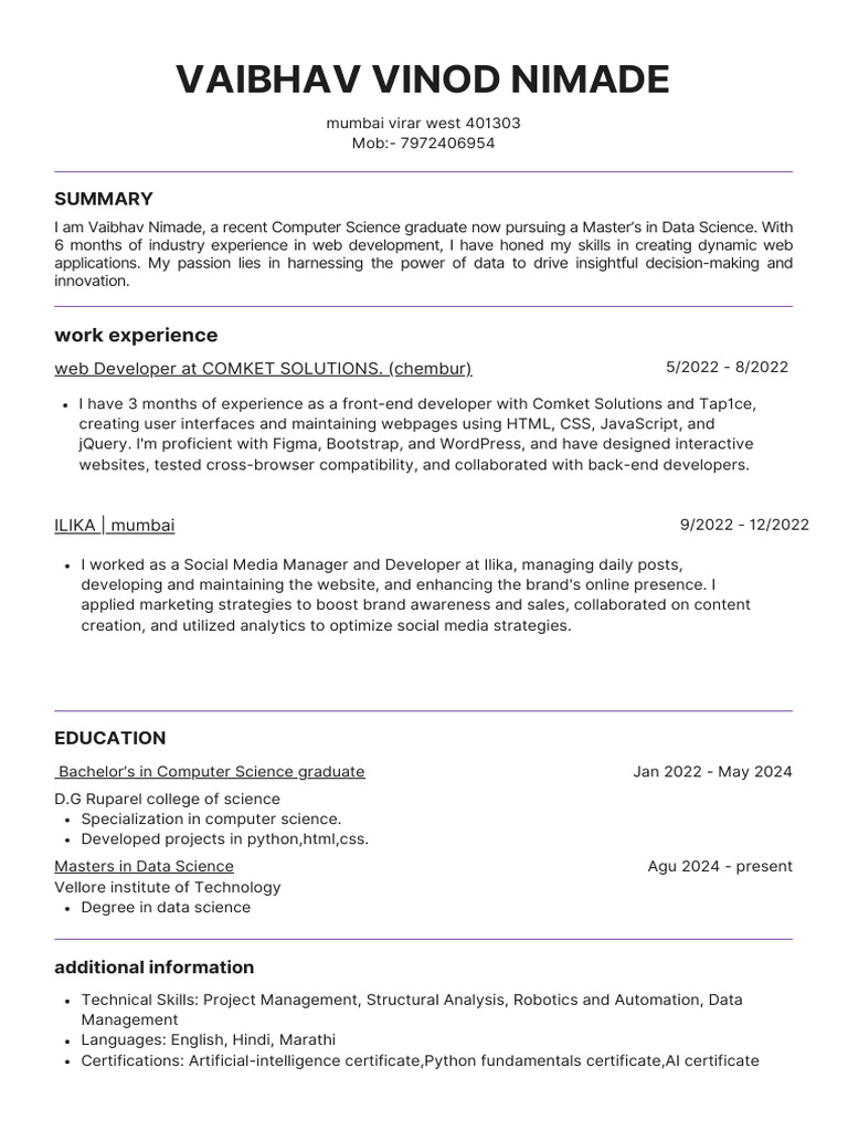 VAIBHAV NIMADE Data Scientist Certificate | PDF