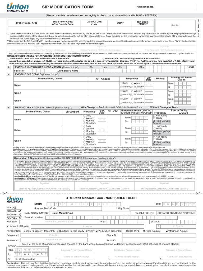 UNION SIP-Modification-Form | PDF | Banks | Debit Card