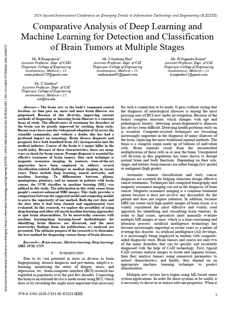 Comparative Analysis of Deep Learning and Machine Learning For Detection and Classification of ...