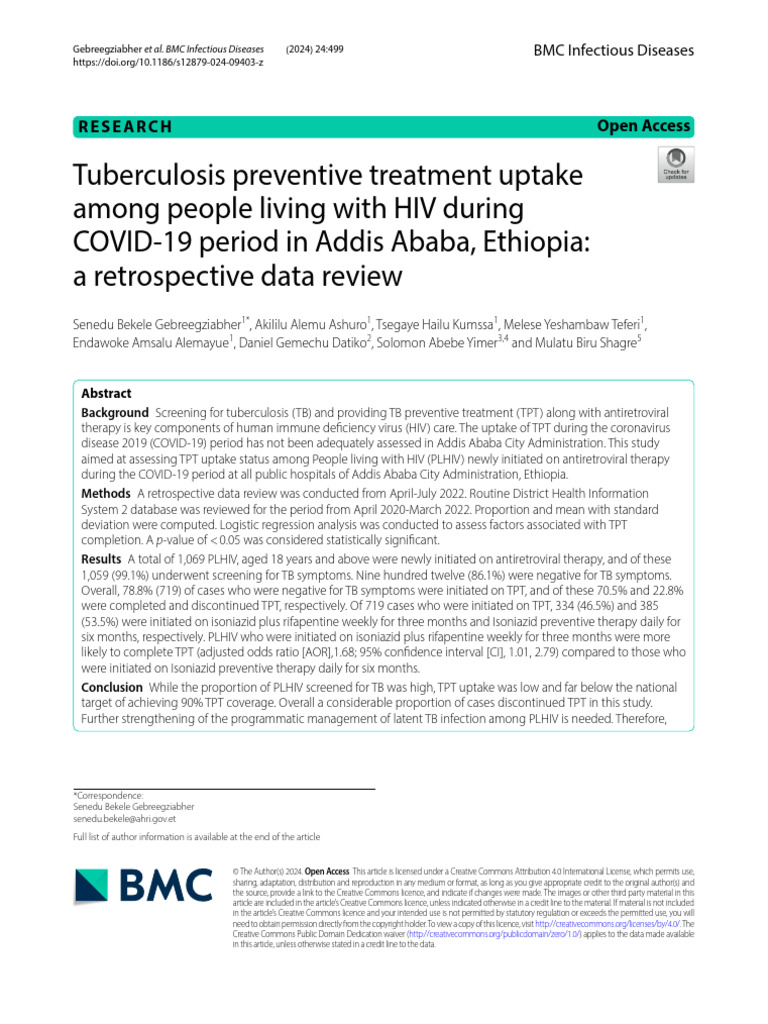 TPT Uptake in HIV Patients During COVID-19 | PDF | Tuberculosis ...