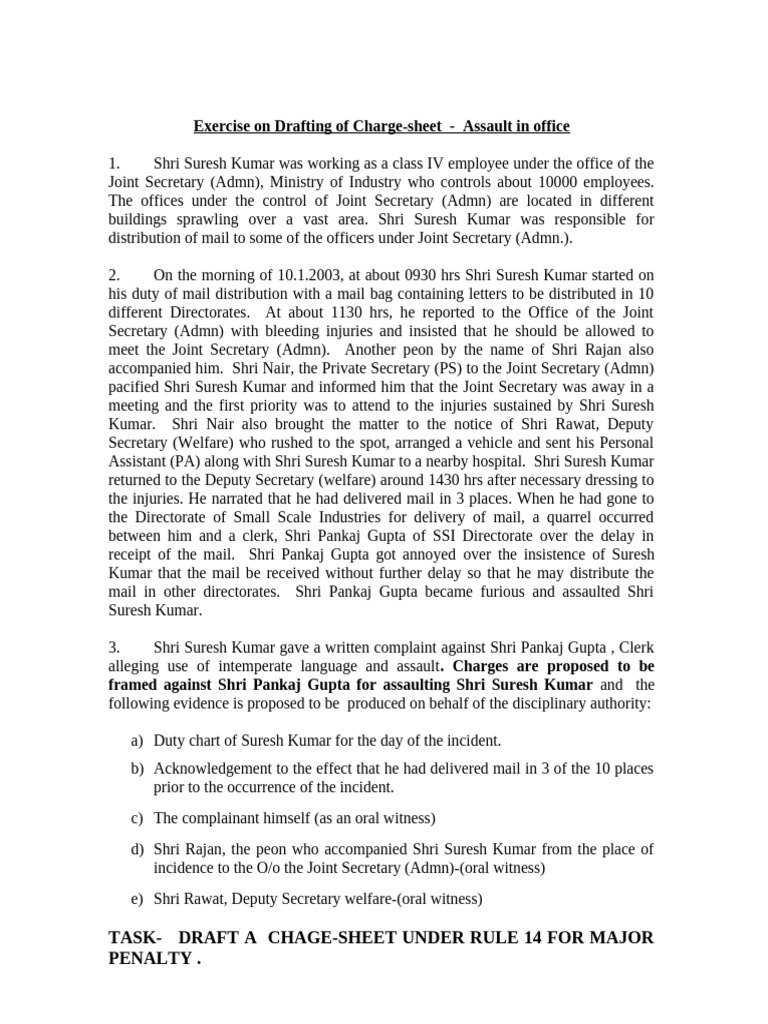 Charge-sheet Draft for Assault Case | PDF | Justice | Crime & Violence