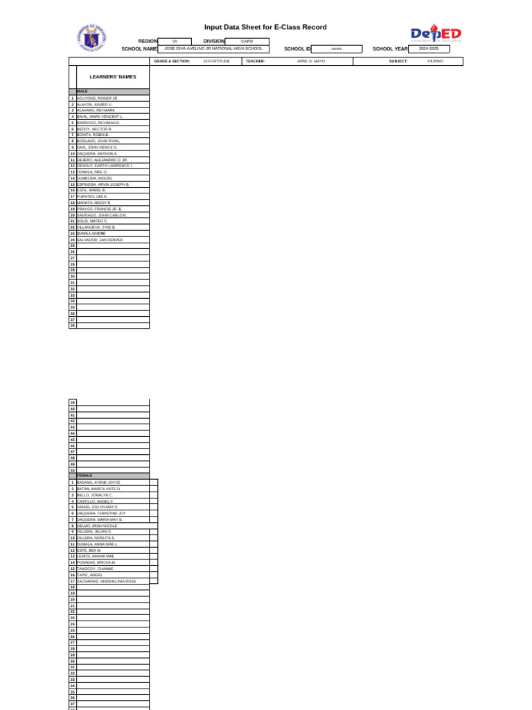 E-Class Record for Grade 10 Filipino | PDF