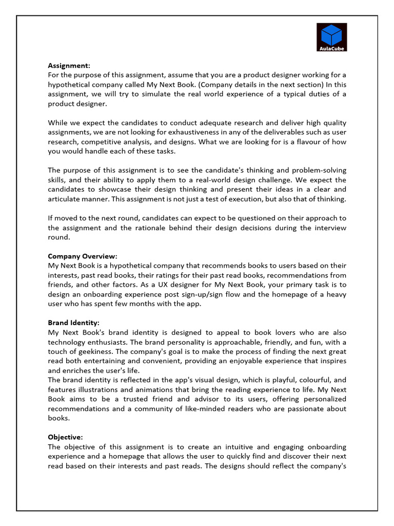 AulaCube Design Assignment | PDF | Experience | Usability