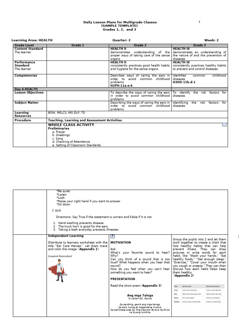 Health Lesson Plans for Grades 1-3 | PDF | Learning | Infection