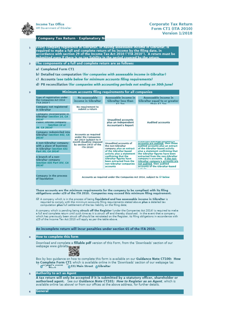 Form CT1 2018 (Post 30-06-22) | PDF | Balance Sheet | Taxes