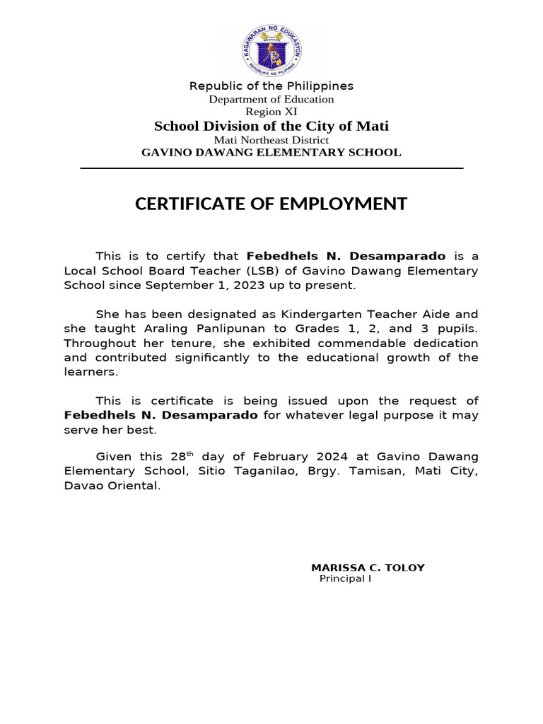 Certificate of Employment & Performance Ratings | PDF | Social ...