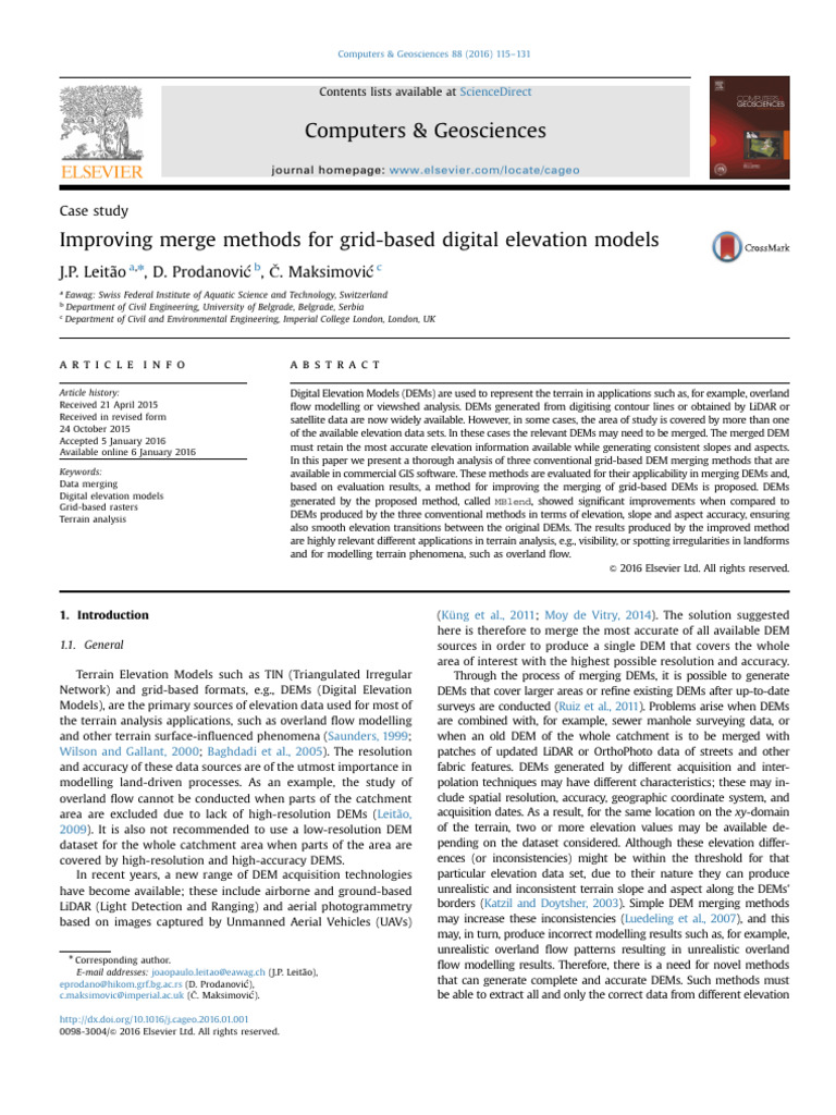 Improving Merge Methods For Grid-Based Digital Elevation Models | PDF ...