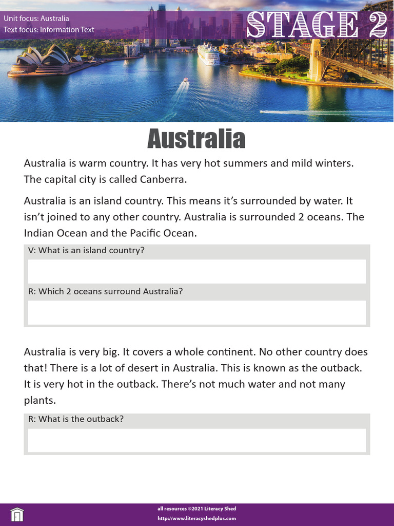 Australia Stage 2 Comprehension - Comprehension Pack | PDF