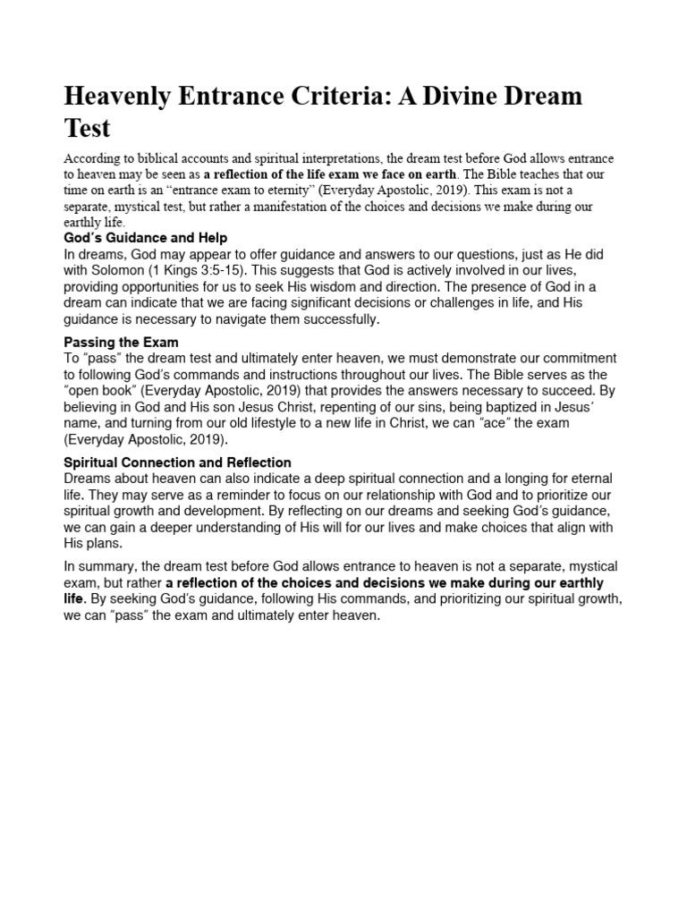 Dream Test for Heaven: Biblical Insights | PDF
