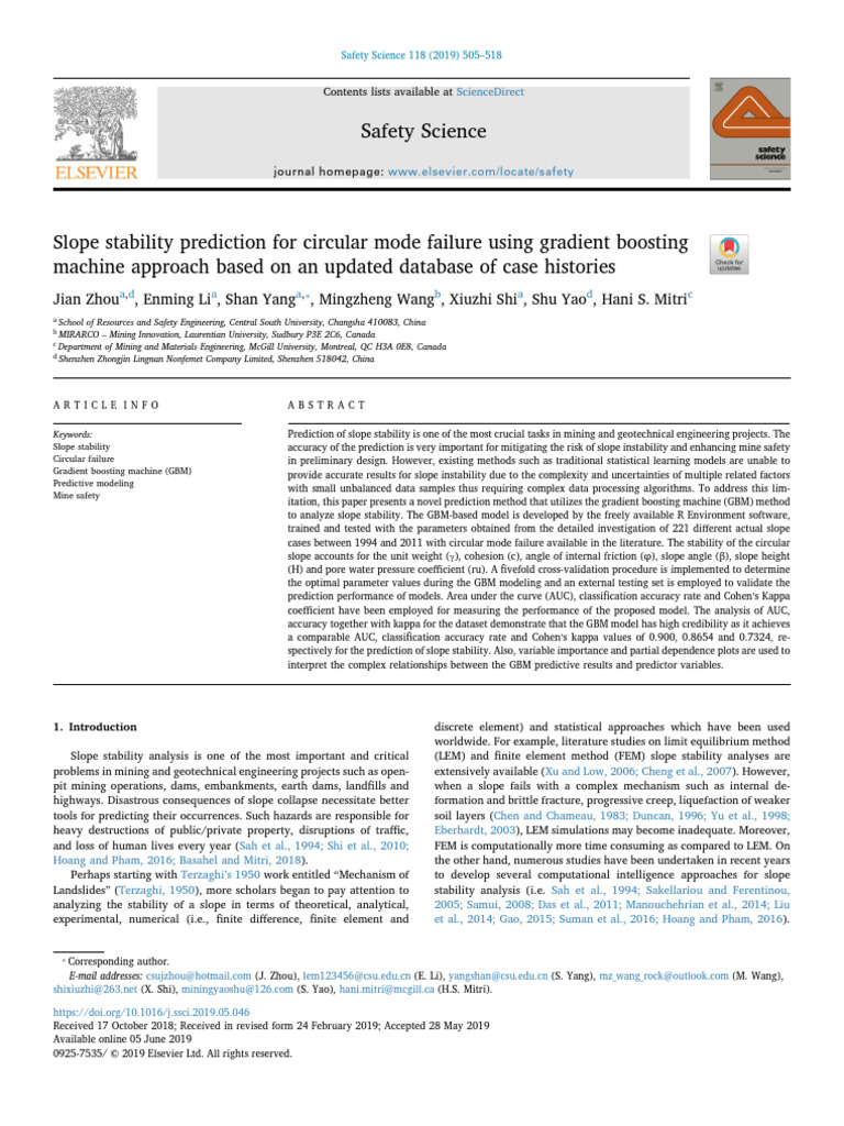 Slope stability prediction for circular mode failure using gradient boosting | PDF | Receiver ...