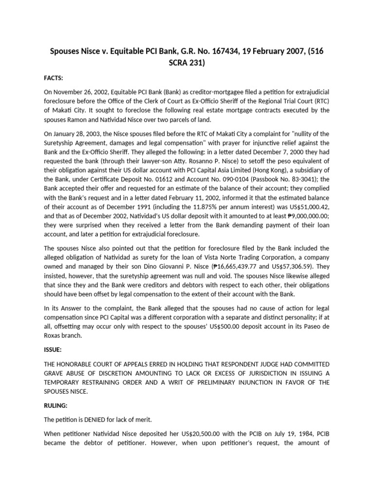 Spouses Nisce v. Equitable PCI Bank | PDF | Foreclosure | Banks