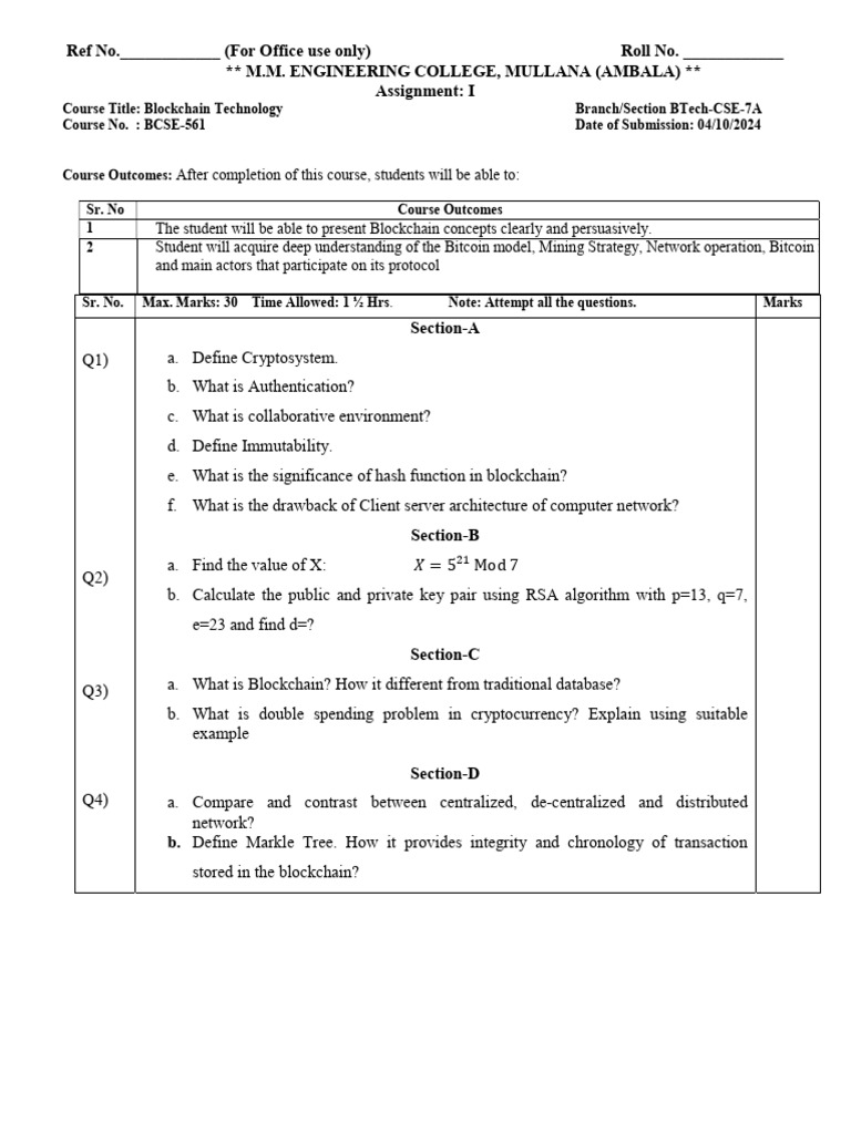 Blockchain Technology Assignment Guide | PDF