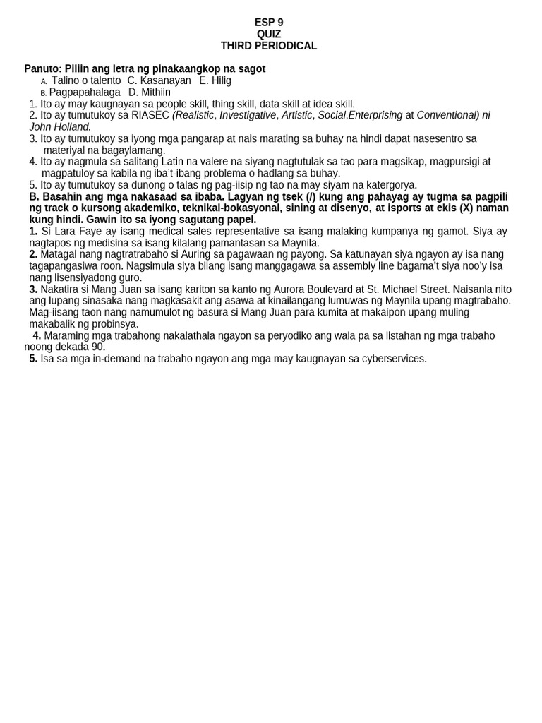 Esp 9 Quiz | PDF