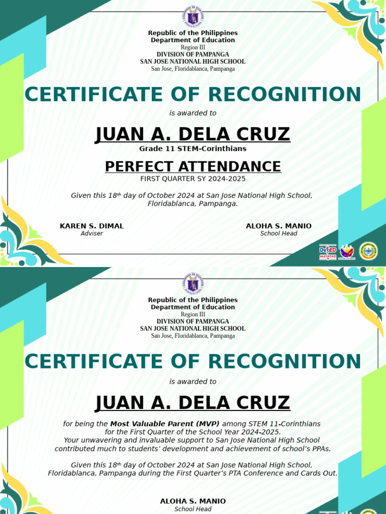 Academic Excellence - MVP Awardees | PDF
